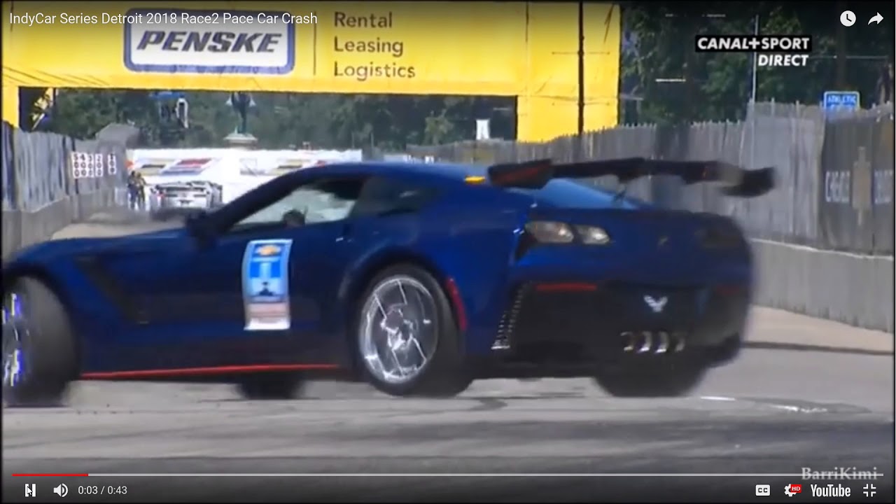 Corvette Pace Car crash at Detroit Grand Prix slo mo - YouTube