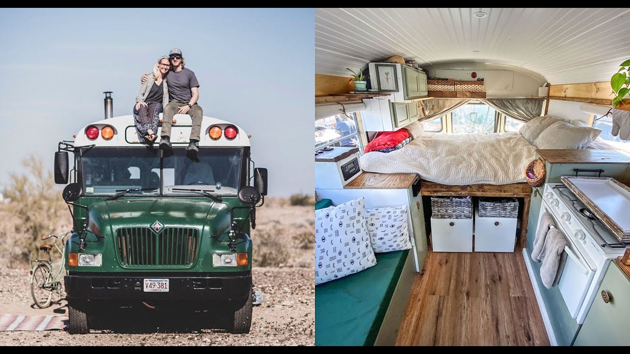 Couples Beautiful DIY Mini School Bus Conversion - Escaping The 9-5 ...