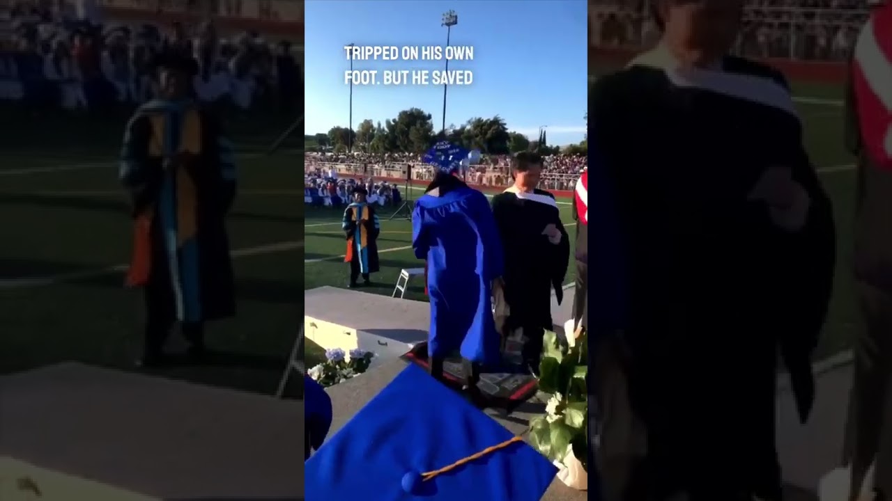 He tripped at his high school graduation but he played it off well 😂 ...