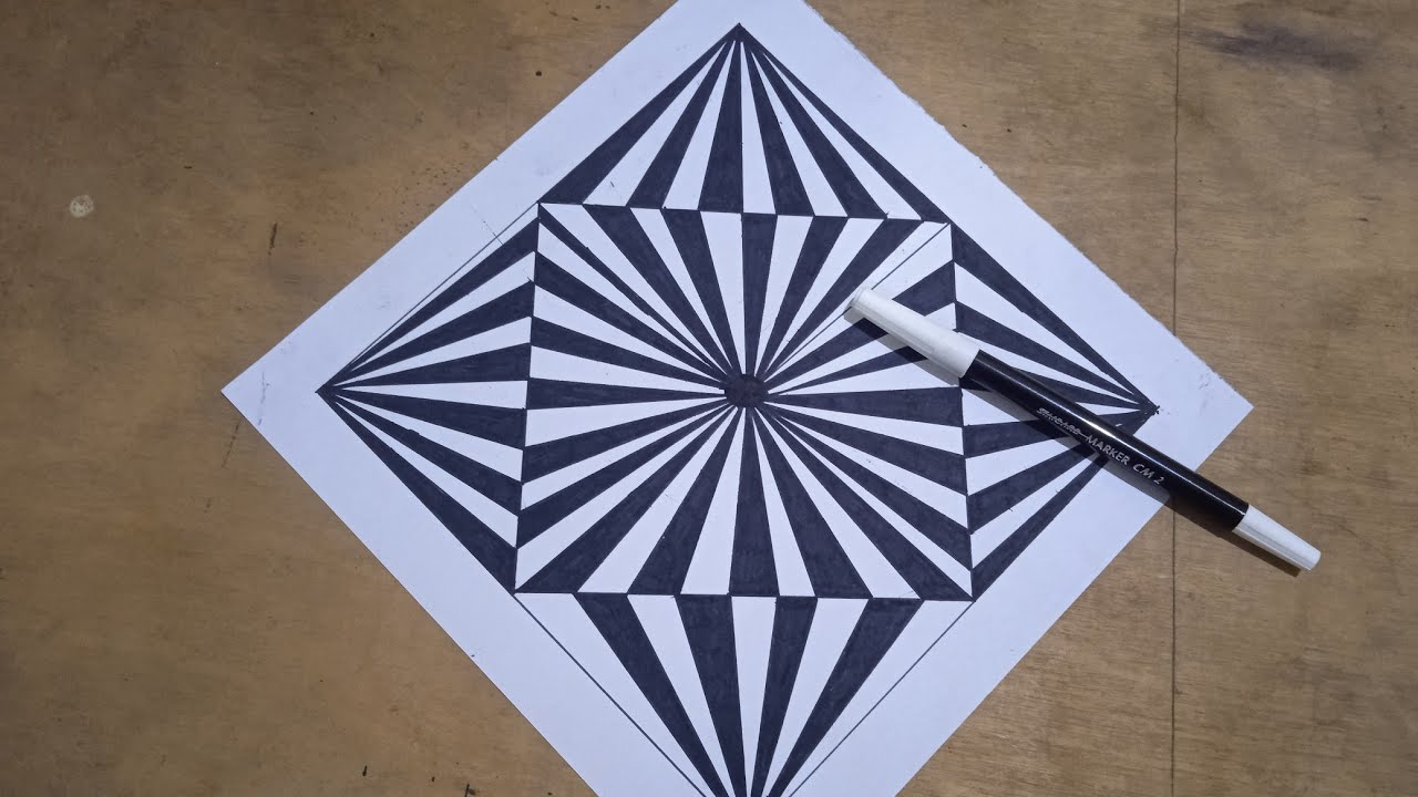gambar 3D|| cara menggambar desain persegi geometris.ilusi optik - YouTube