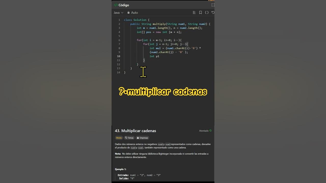 Como multiplicar cadenas dados dos números | problema letCode #java #backend #programacion #clip ...