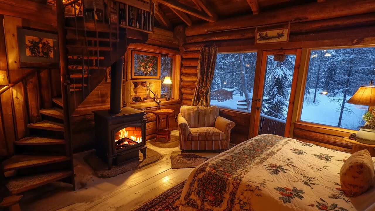 Warm Fireside Ambience | Crackling Fire & Peaceful Snowfall for Winter ...