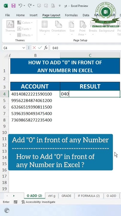 Add "0" in front of Number | 🤔 How to Add "0" in front of any Number in Excel ? #excel #shorts ...