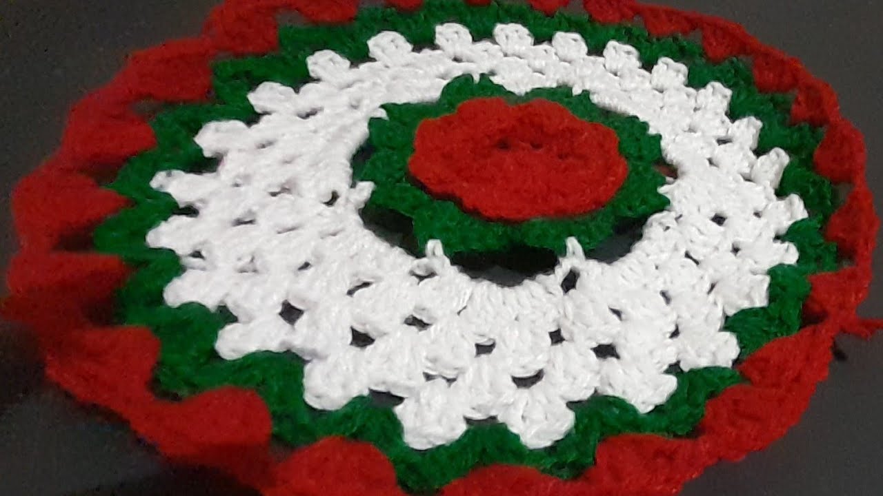 beautiful crochet round mat design with flower motif in the center ...