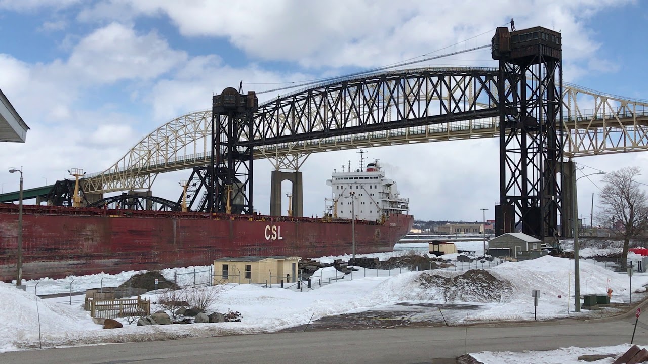Great Lakes Freighter Oakglen up bound in the Soo Lock Canal - YouTube