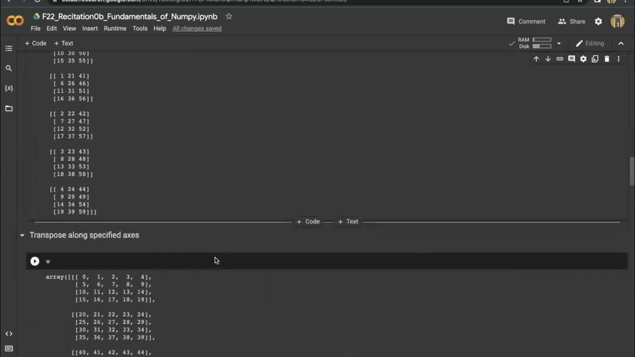 11-785 Deep Learning Recitation 0B: Fundamentals of NumPy - Transposing Arrays (Part 3/7) - YouTube