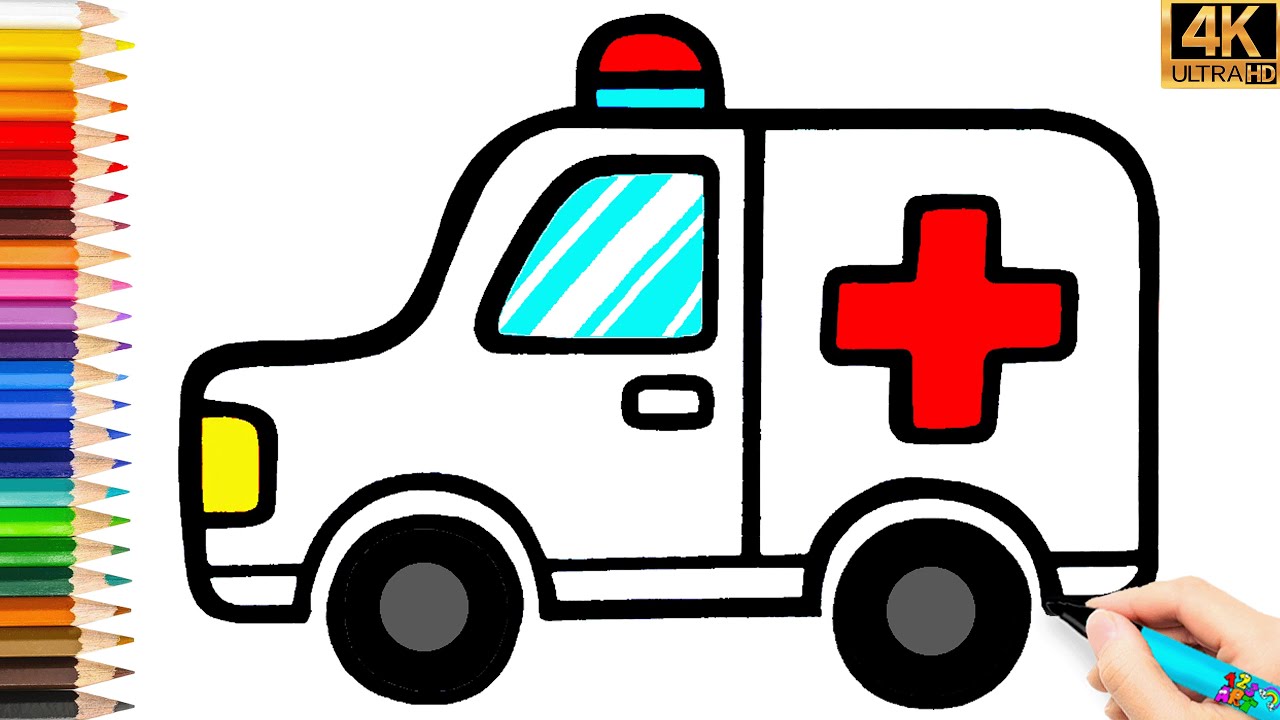 AMBULANCE DRAWING 🚑HOW TO DRAW AN AMBULANCE EASY 😍DRAWING PICTURES 🌈 ...