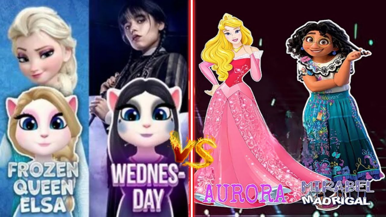 My Talking Angela 2 vs Frozen QUEEN ELSA Wednesday AURORA MIRABEL ...