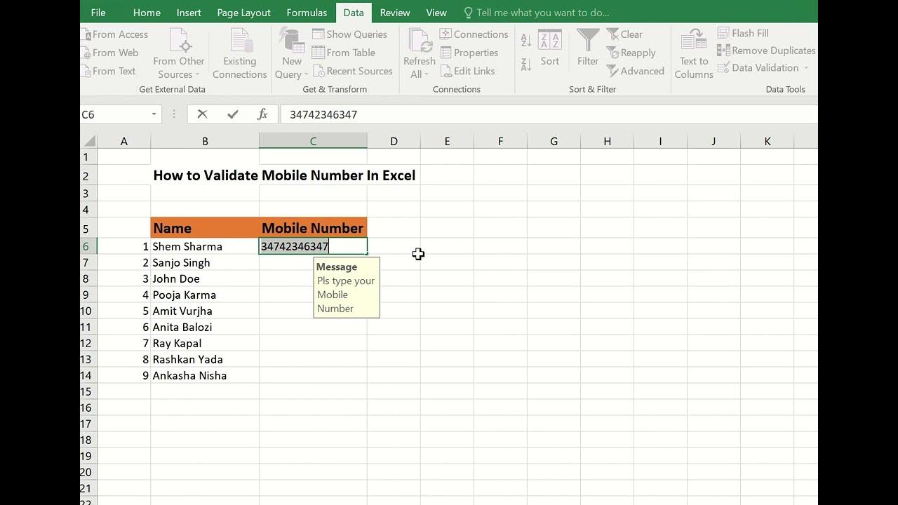 Trick to Validate Mobile Number in Excel. #shortvideo #excel #trending - YouTube