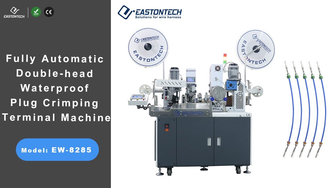 EW 8285 Fully Automatic Double head Waterproof Plug Crimping Terminal Machine EASTONTECH - YouTube