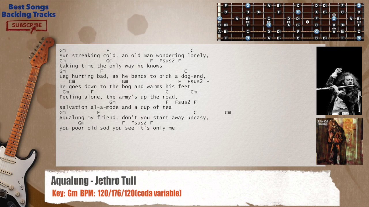 🎸 Aqualung - Jethro Tull Guitar Backing Track with chords and lyrics ...