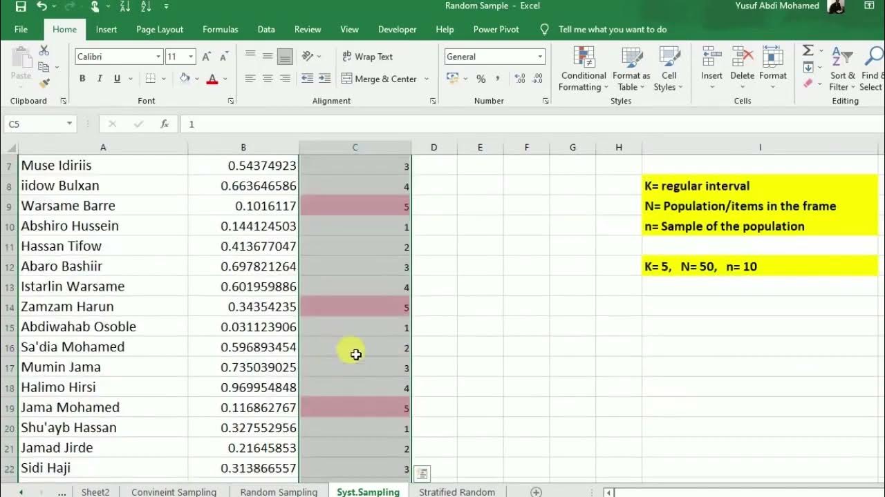 5. Sampling and Sampling Distribution, Using Microsoft Excel Explained in Somali Language - YouTube