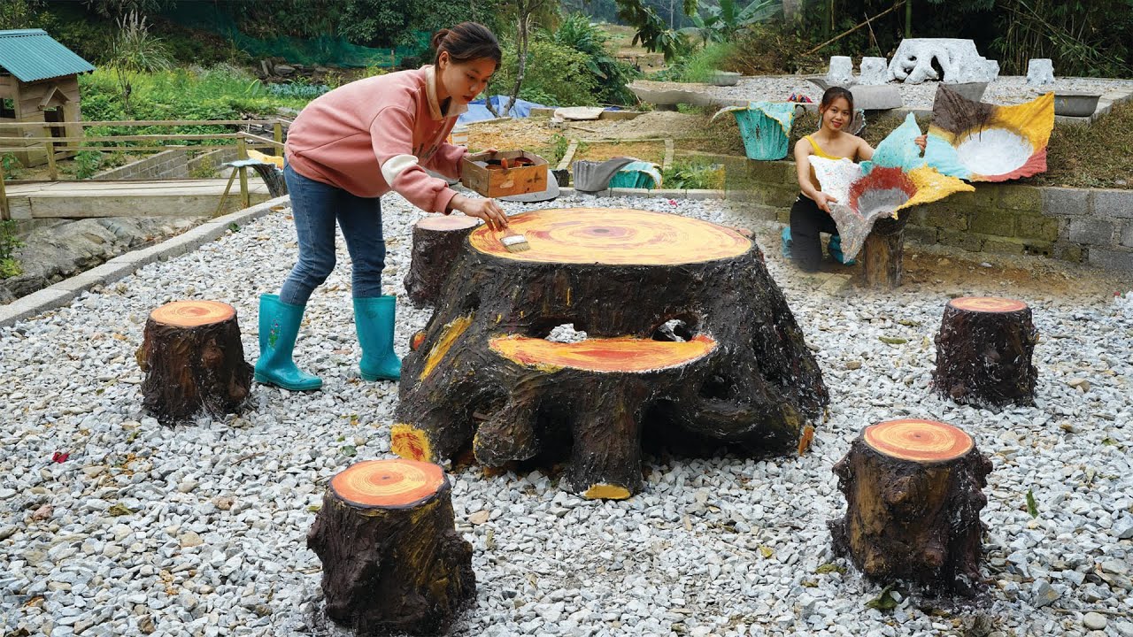 Full video of making stone tables, flower pots, living 200 days in the ...