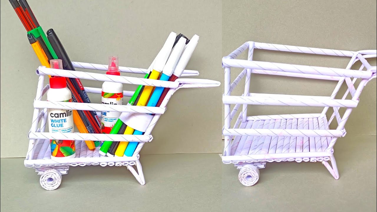 Paper Trolly Making At Home | How To Make Shopping Trolly With Paper ...