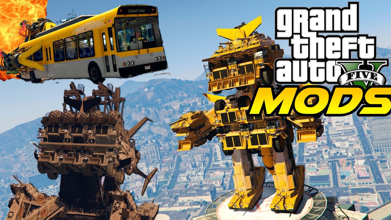 GTA 5 MODS Rocketbus/Zombie Cars and Robots (GTA 5 CRAZY MODS) - YouTube