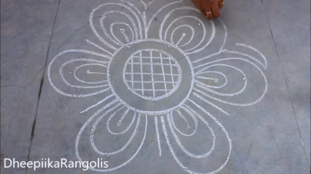 easy 4 rangoli design with chalk piece - 4 daily kolams - YouTube