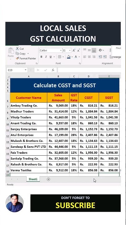 CGST SGST | GST Calculation in Excel | How to calculate GST - YouTube