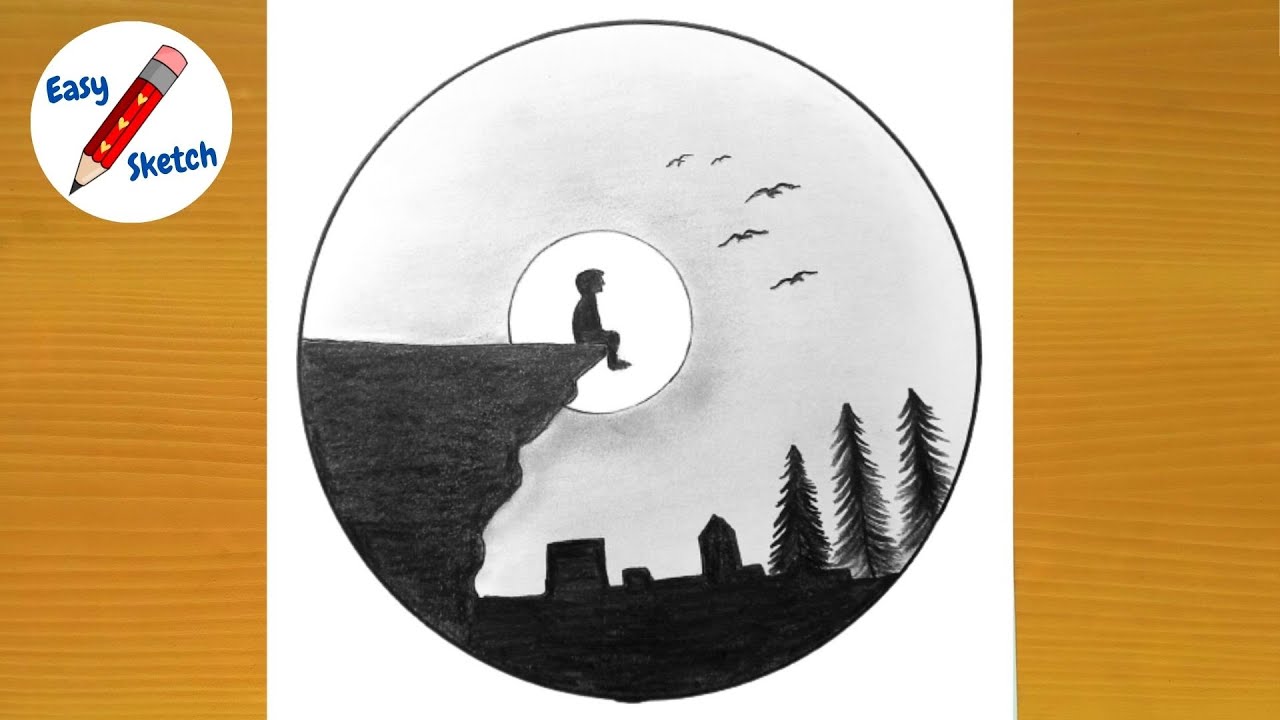 How To Draw: Night View Looking at The Moon Over the Forest - YouTube