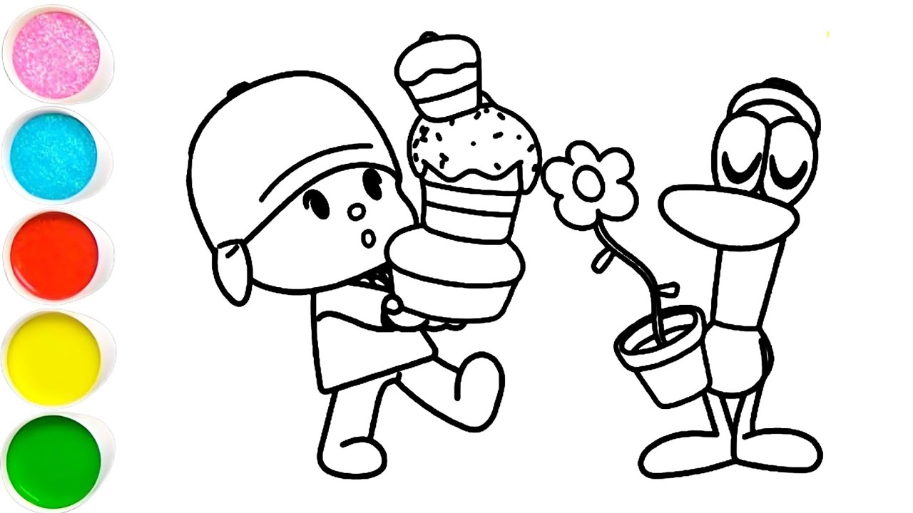 How to draw cute Pocoyo with Pato drawing painting coloring for kids ...