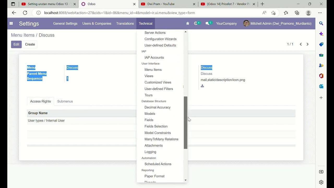 Setting Urutan Menu Odoo - YouTube