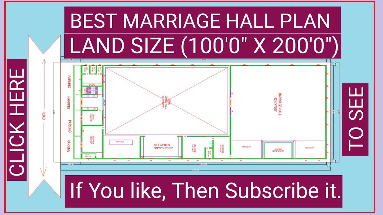 Architectural the Best Marriage Hall Plan(100'0"x200'0")|Auto cad ...
