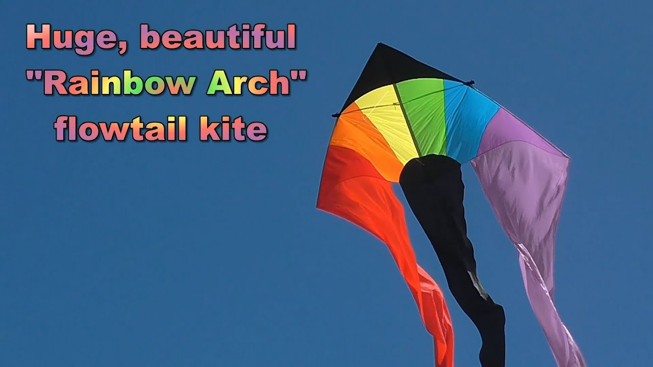 Huge "Rainbow Arch" flowtail kite - YouTube