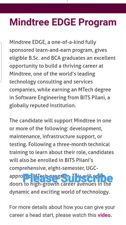 Mindtree EDGE Program || Software Engineer jobs ||BITS Pilani Program # ...