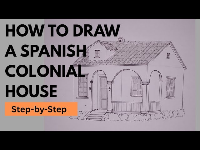 Spanish Style Cottage Line Drawing Roof Spanish Style House Black And