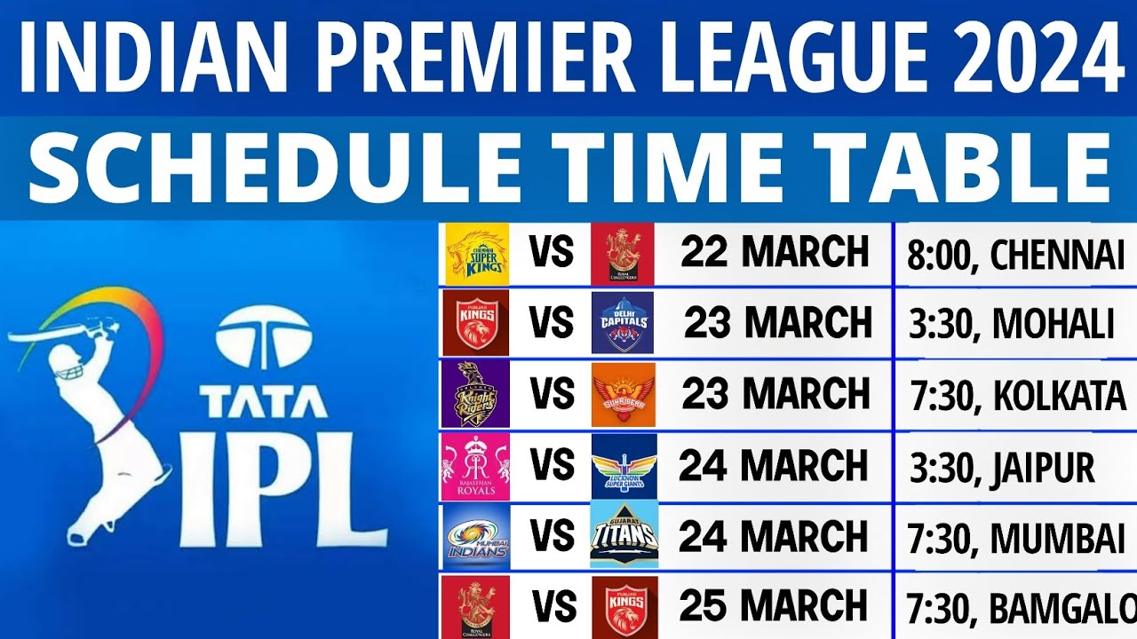 IPL 2024 Schedule | IPL 2024 Time Table | 2024 IPL Schedule | IPL 2024 ...