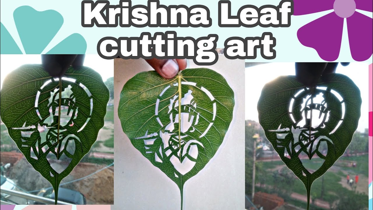Krishna leaf cutting art, Krishna drawing ko leaf pr kese cutting kre ...