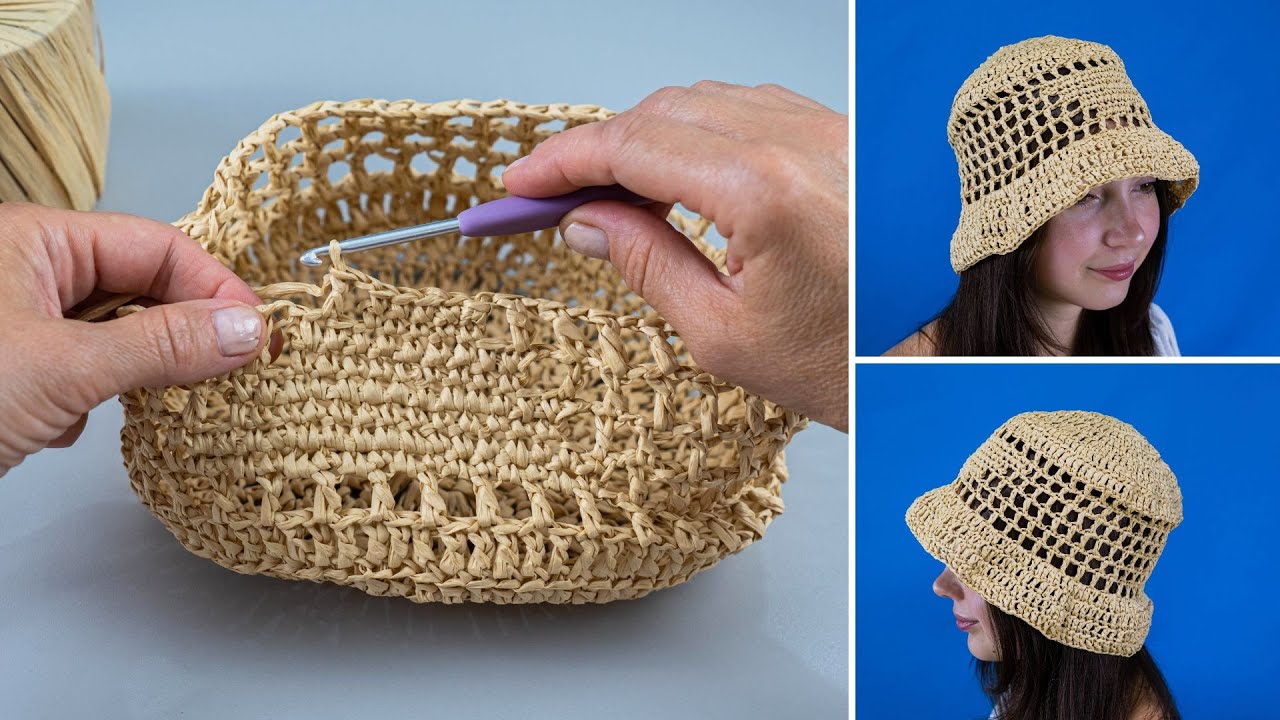 Crochet summer bucket hat with rafia easy! - YouTube