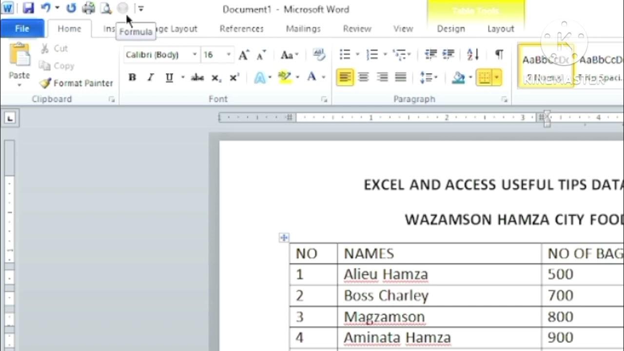 How to Calculate Figures in Microsoft Word || Sum numbers in Microsoft ...