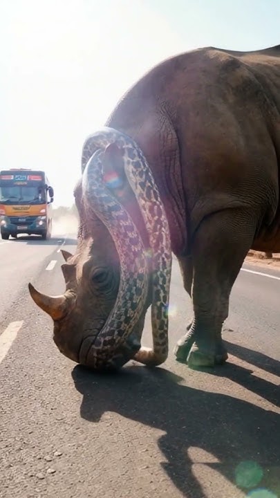 "Rhino Tangled with Python Seeks Help on the Highway: Unbelievable ...