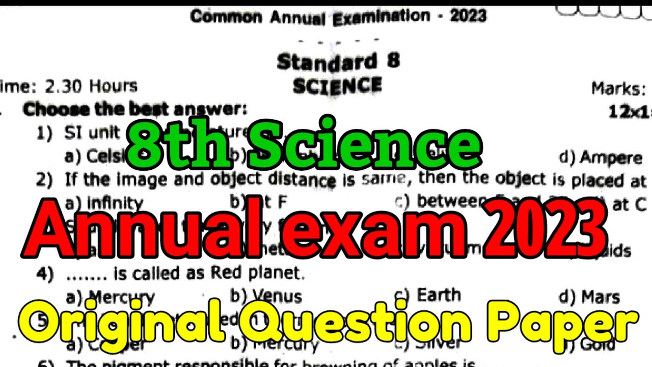 8th Science annual exam 2023 original Question paper_ samacheer 8th ...