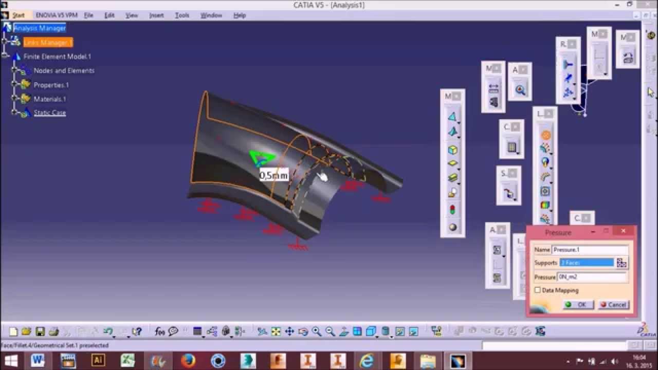 Pressure 2D property Octree Triangle Mesher Static Analyze Catia V5 Tutorial - YouTube