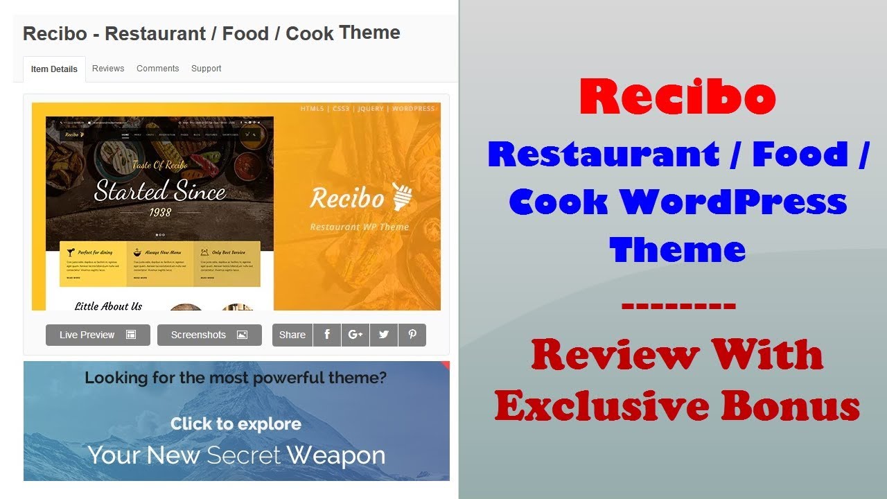 Recibo - Restaurant, Food, Cook WordPress Theme - YouTube