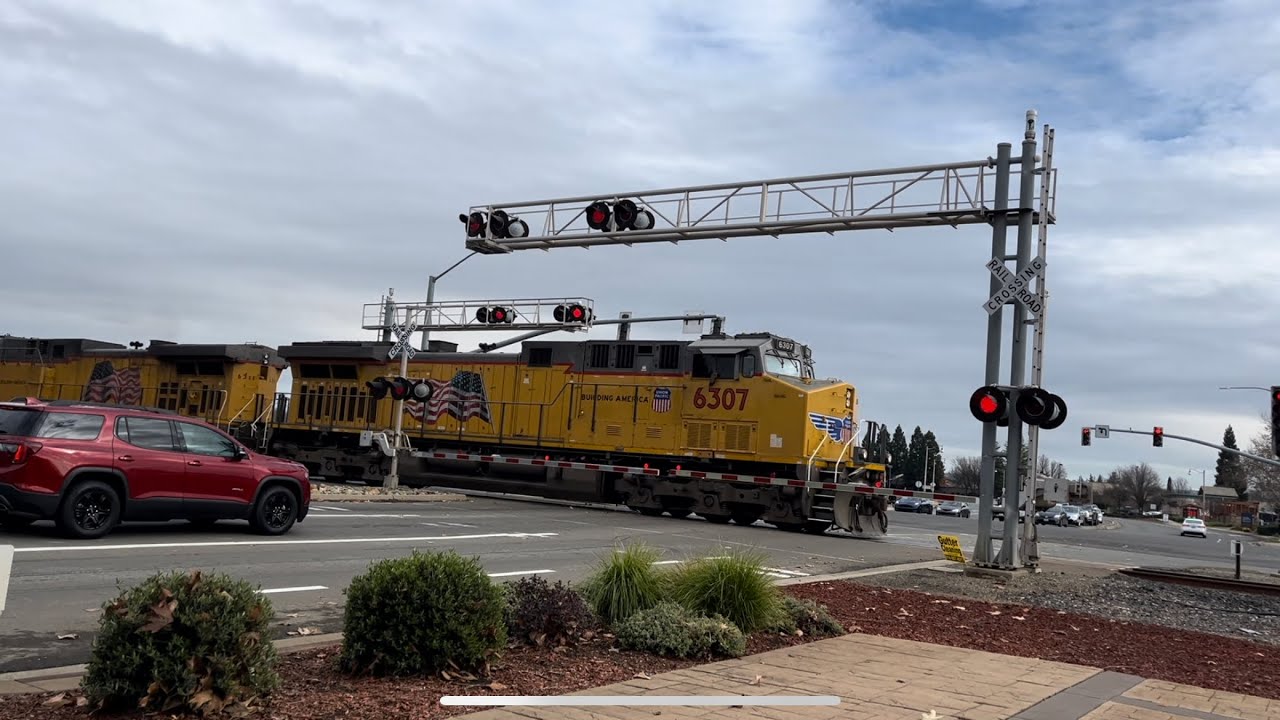 UP 6307 leads an Intermodal /w Autoracks in middle -Ferrari Ranch Road ...