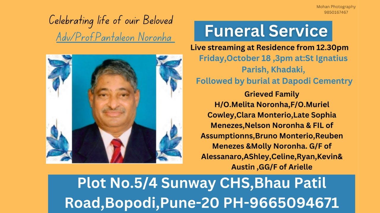 🔴 LIVE : Adv/Prof. Pantaleon Noronha | Funeral Service | 18 Oct 2024 ...