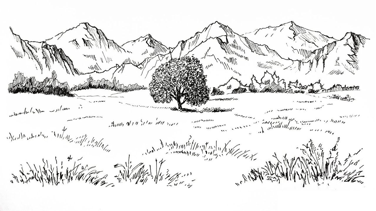 Landscape Sketching Series | A tree in the meadow - YouTube