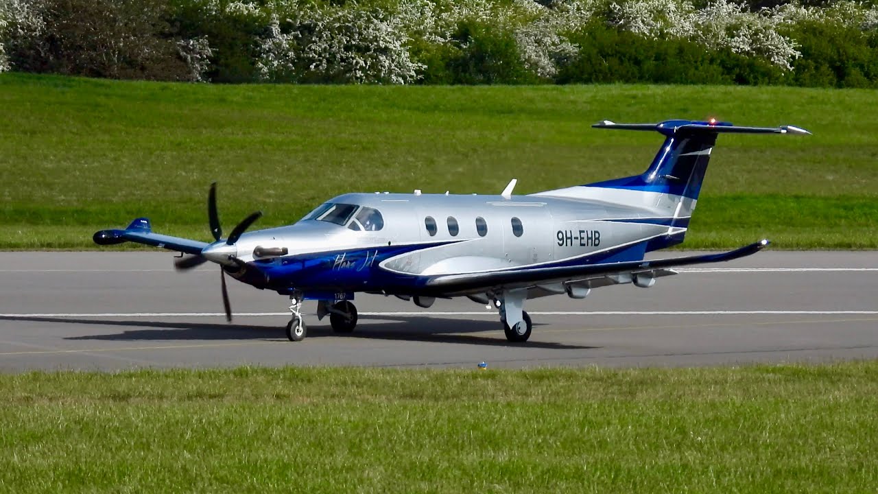 Hans Jet Pilatus PC-12 NG 9H-EHB departing from Cambridge - YouTube