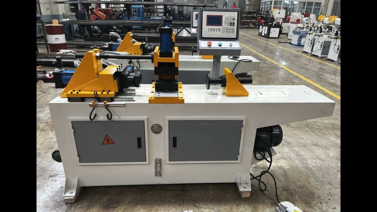 automatic tube forming, pipe end flanging machine - YouTube