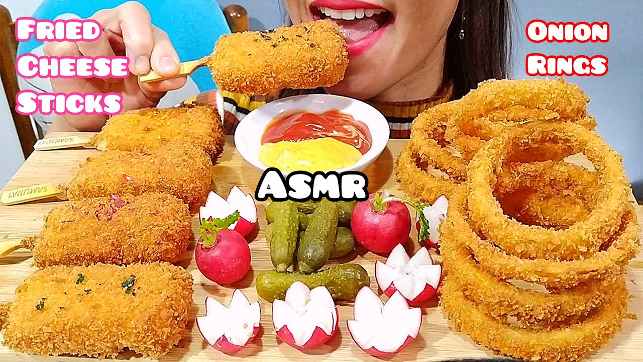 ASMR Eating Fried Cheese Stick & Onion Rings Mukbang 먹방 Real Sounds ...