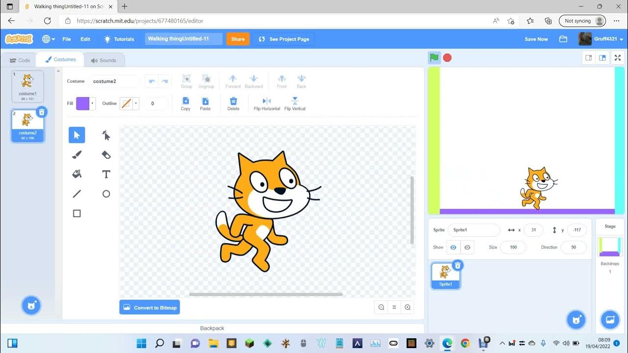 Making scratch cat walk back and forward, and finding out my name - YouTube
