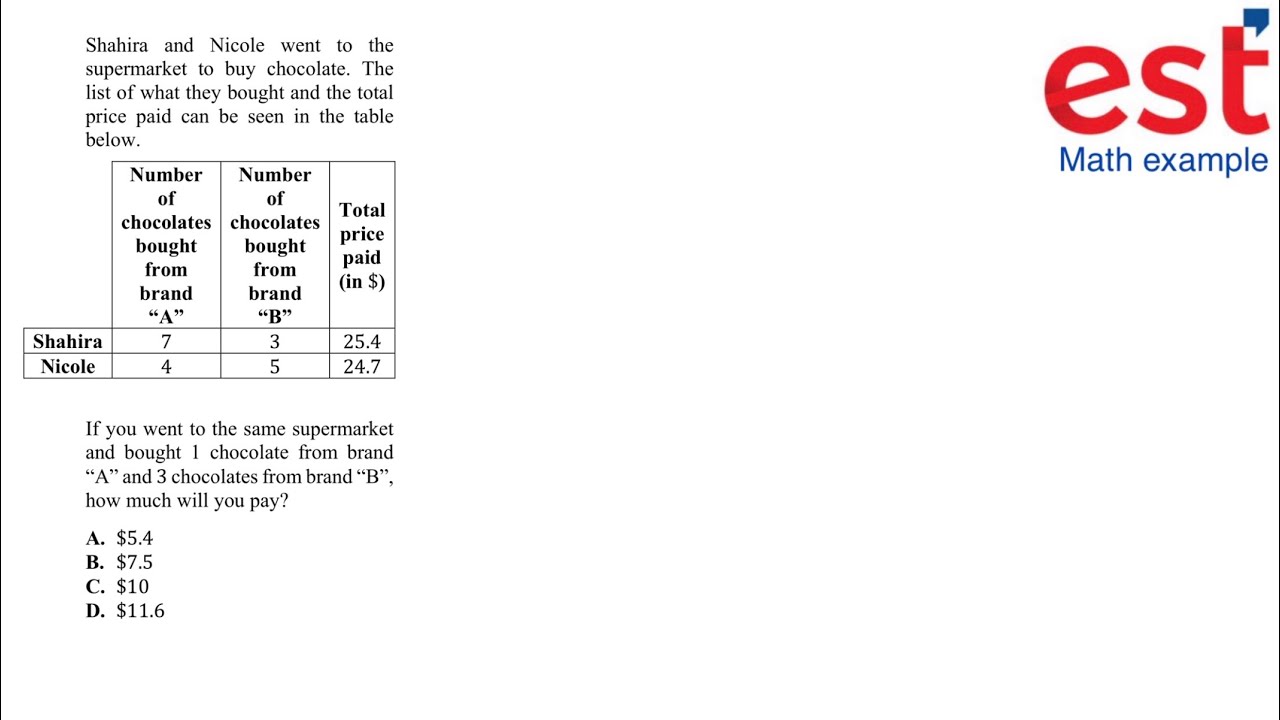 System of equations example (EST June 2022) - YouTube