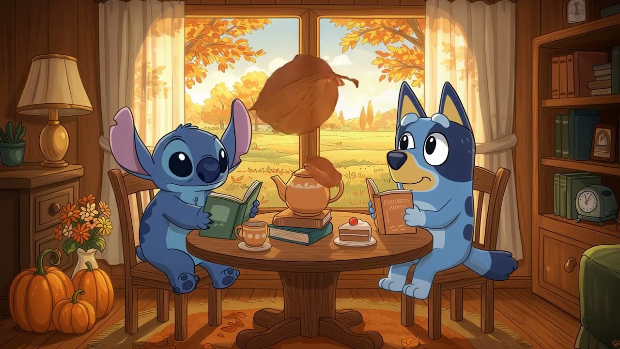 Stitch & Bluey Autumn Reading by the Window 🍂 Cozy Lofi Study Work ...