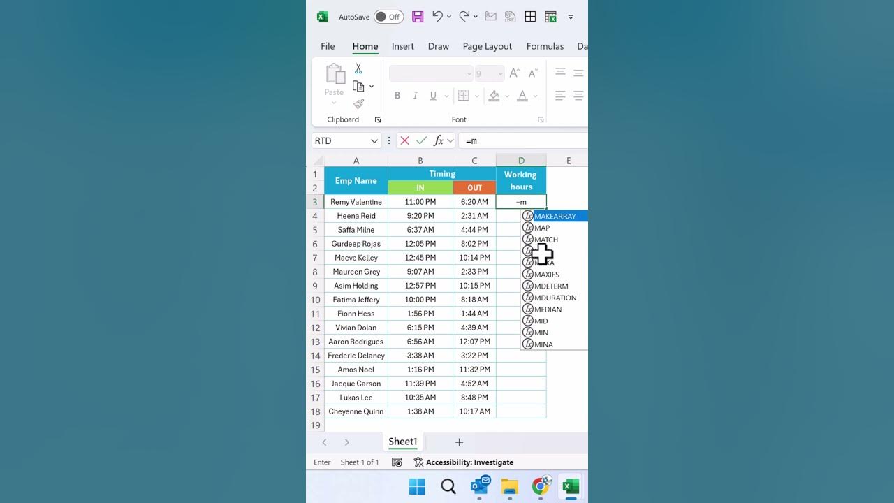 Mod Function To Calculate The Working Hours In Excel Excelformula Youtube