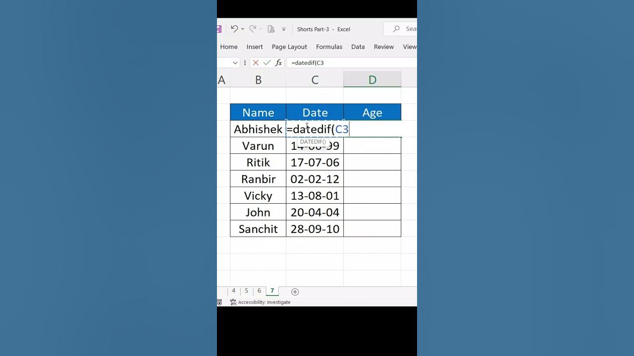 Age calculation | Excel Trick No 7 | #shorts #exceltips - YouTube