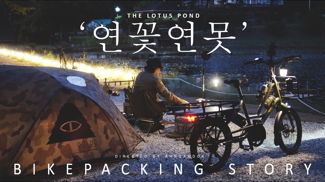 연꽃이 핀 연못에서 솔로캠핑 바이크패킹 자전거로 캠핑하기 전기 카고자전거 턴 퀵하울p9 보쉬전기자전거 감성캠핑