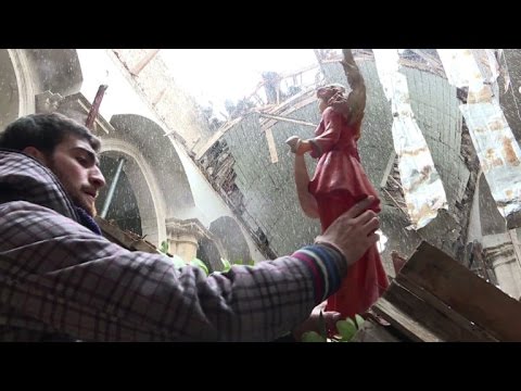 Aleppo Christians prepare war-ravaged church for Christmas - YouTube