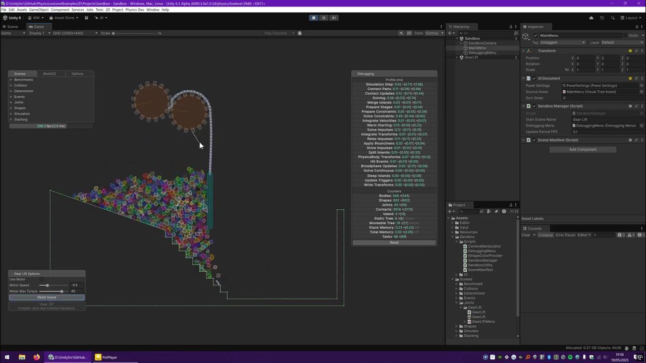 Unity Box2D v3.1 integration. Adding the Box2D "Gear Lift" sample to the Sandbox app. - YouTube